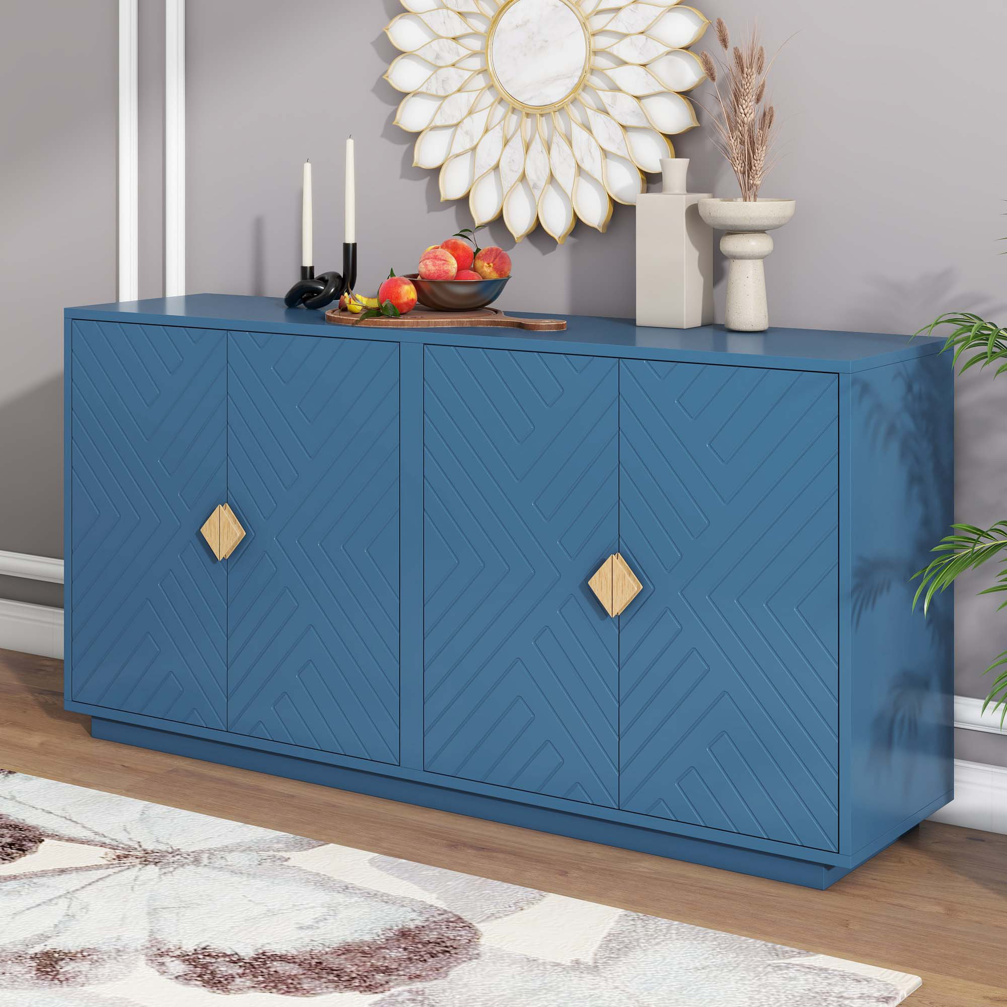 Ebern Designs Modern Large Sideboard With Wooden Triangular Handles And ...