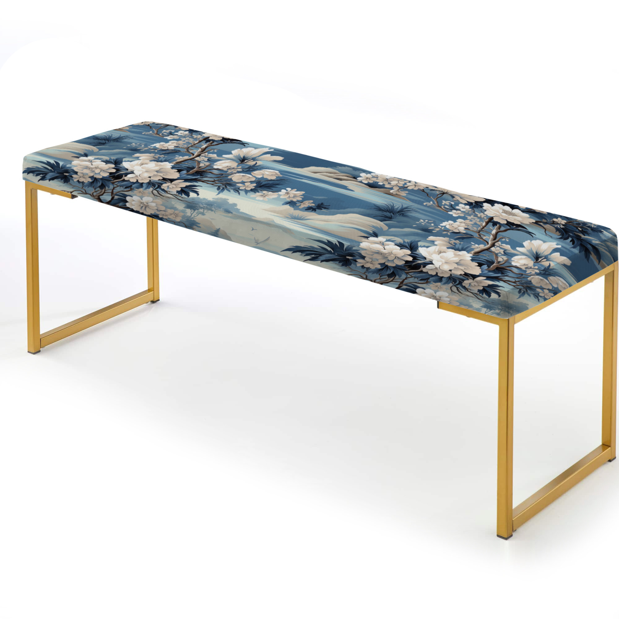 Design Art Vintage Toile Blue Floral Landscape - Floral Upholstered ...