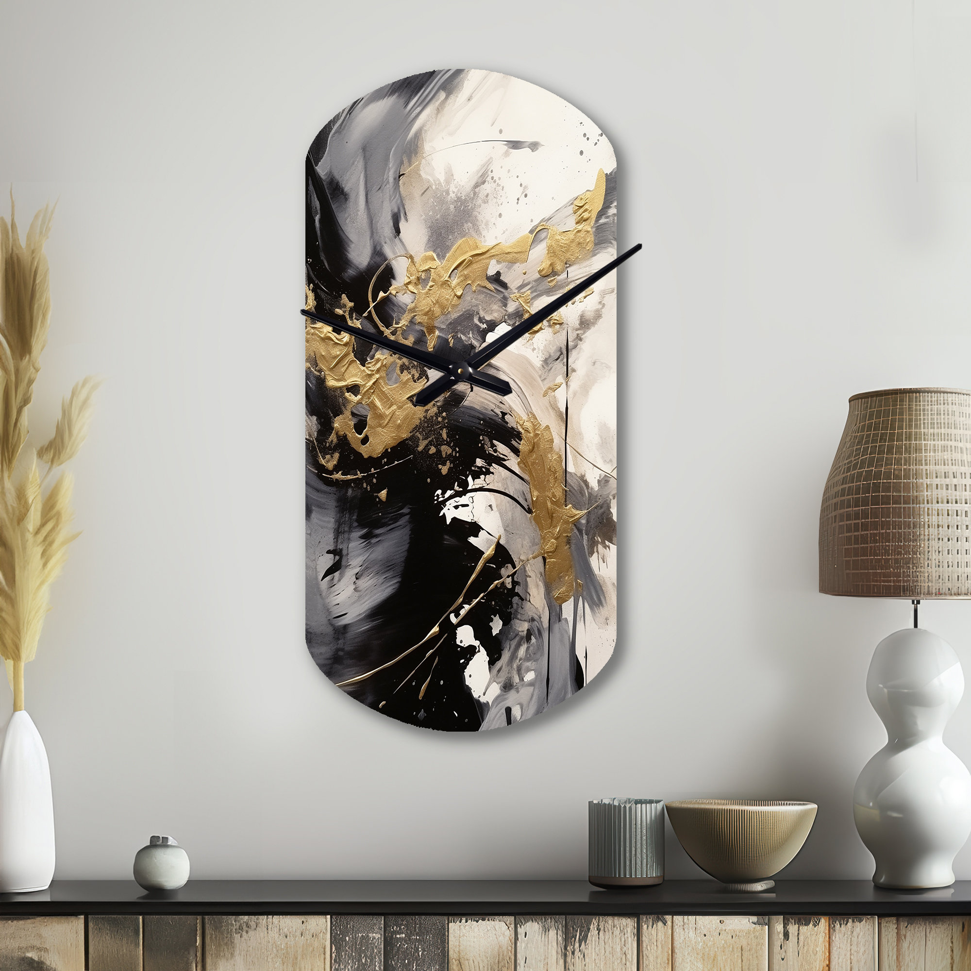 Design Art Gold and Grey Fluid Fusion IV - Abstract Cylinder Metal Wall ...