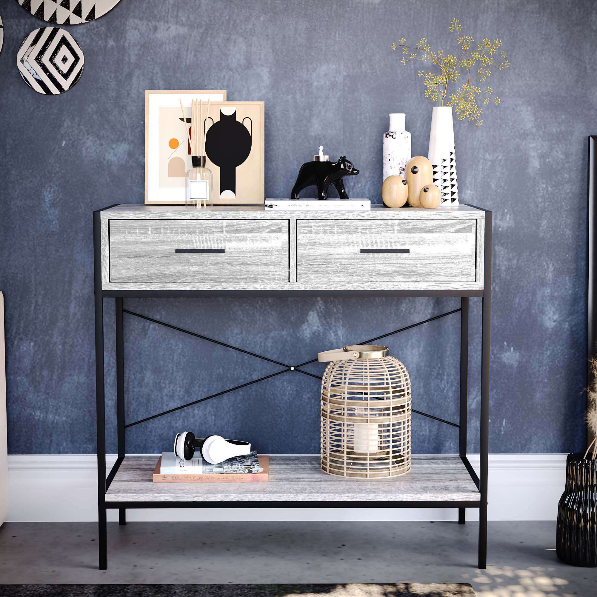 Borough Wharf Sylvie 2 Drawer Industrial Style Console Table With Metal ...