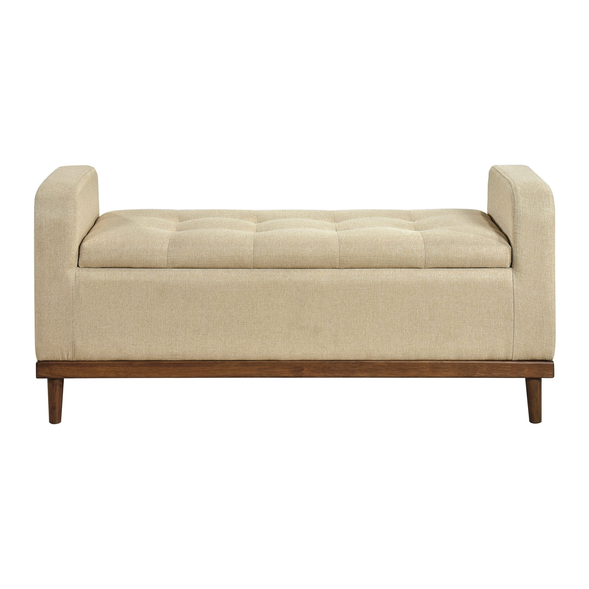 Banior Brown Bedroom Bench, Mid-century Modern Solid Wood Frame ...