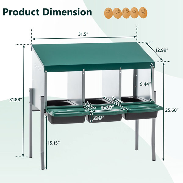 xingguangya 3 Chicken Nesting Boxes With Legs And Lid For Outdoor Coop ...