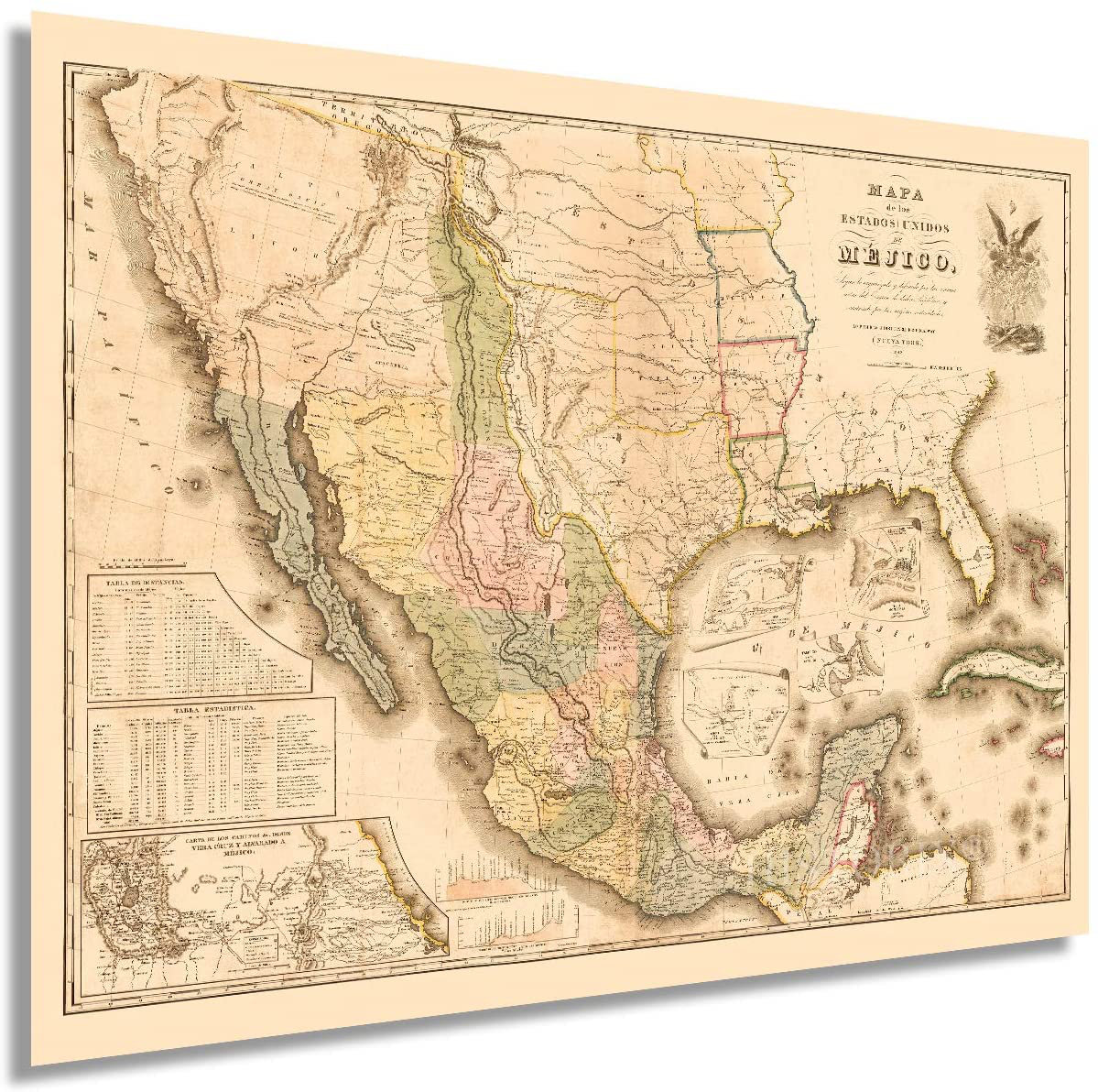HISTORIC PRINTS HISTORIX Vintage 1847 Mexico Map Poster - 18X24 Inch ...