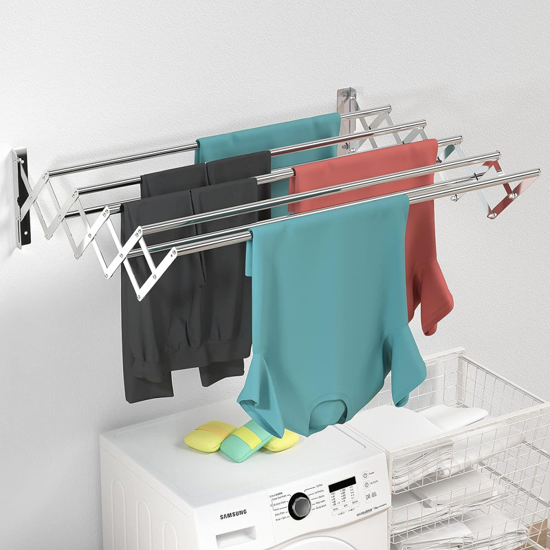 Hoomic Silver Foldable Wall-Mounted Drying Rack | Wayfair