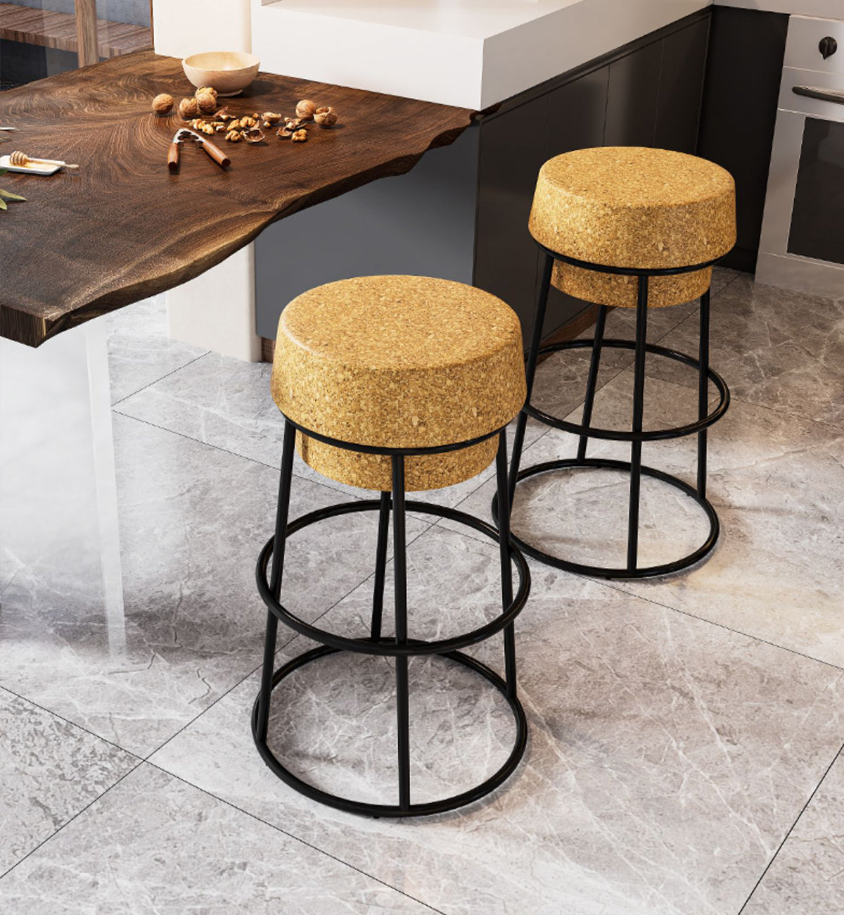 Rite Treasure 29.53" Black+Brown Round Steel Bar Stools - Wayfair Canada
