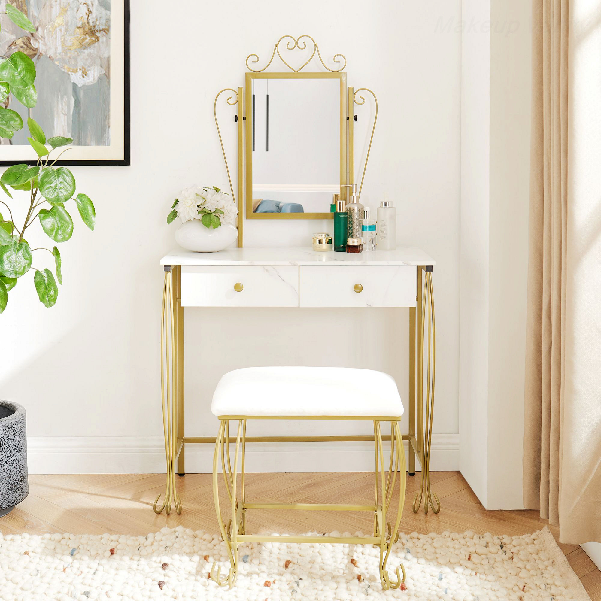 Mercer41 Storage Dressing Table, Makeup Vanity With Stool | Wayfair