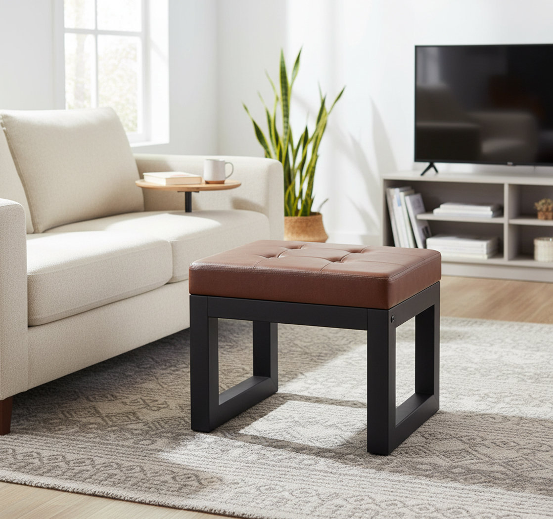 Brayden Studio Modern Rectangle PU Faux Leather Footstool Ottoman ...