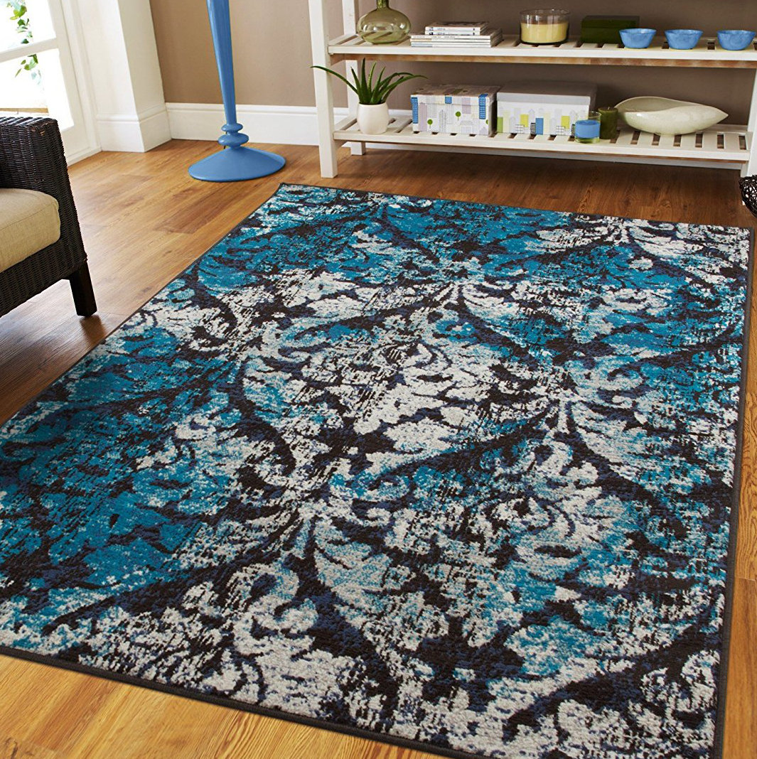 House of Hampton Modern Foyer Rugs Indoor 2x3 Blue Grey Ivory Black ...