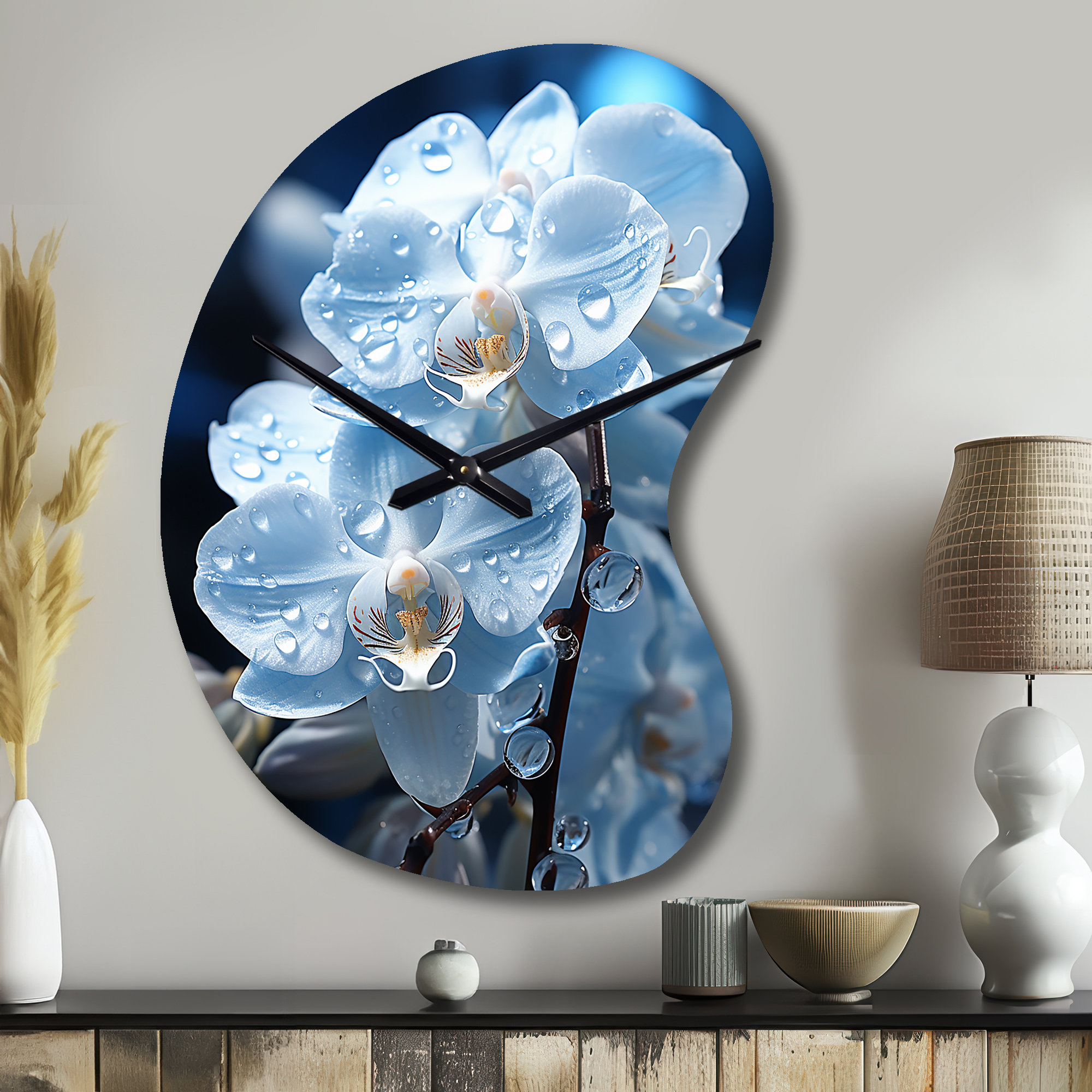 Design Art Blue White Flower Field Pearlescent Orchids - Boom Shape ...
