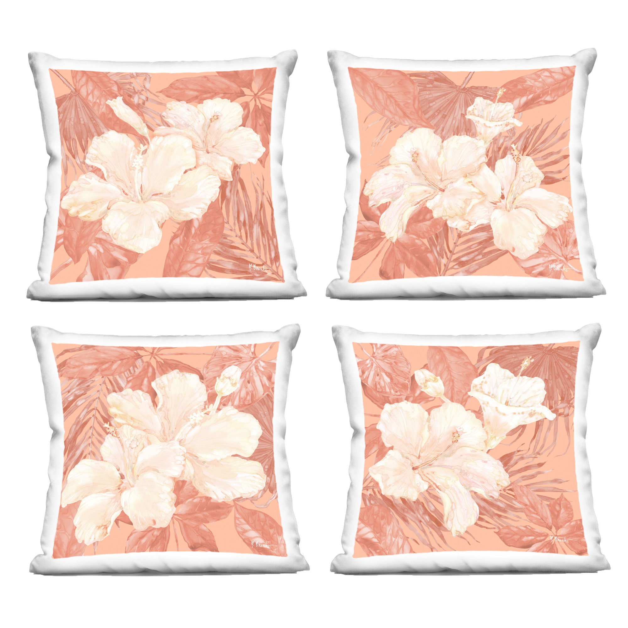 Stupell Industries Peach Hibiscus Flowers Design by Paul Brent Throw ...