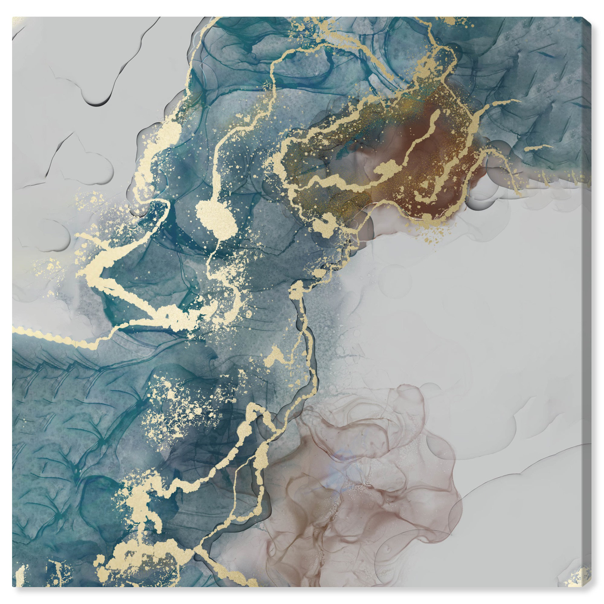 Everly Quinn Melting Gold Flow Square Canvas Colourful Abstract Art by ...