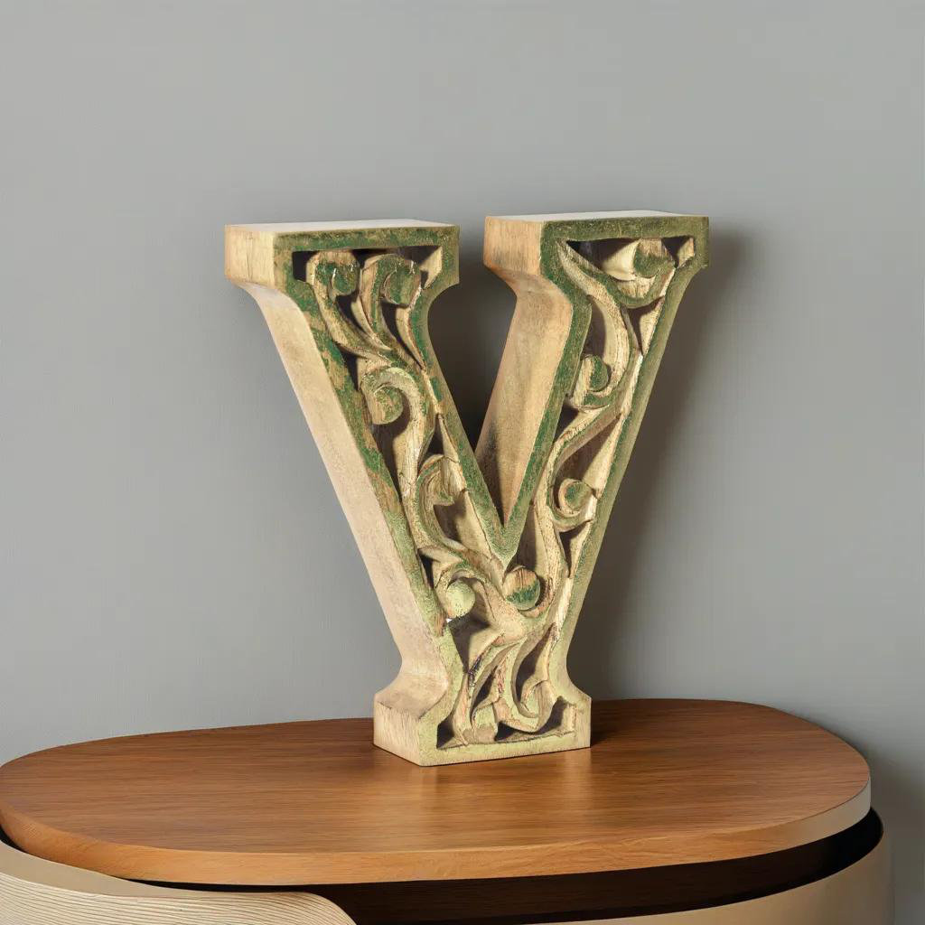 Bungalow Rose Alailah Handmade Eco-Friendly "V" Alphabet Letter Block ...