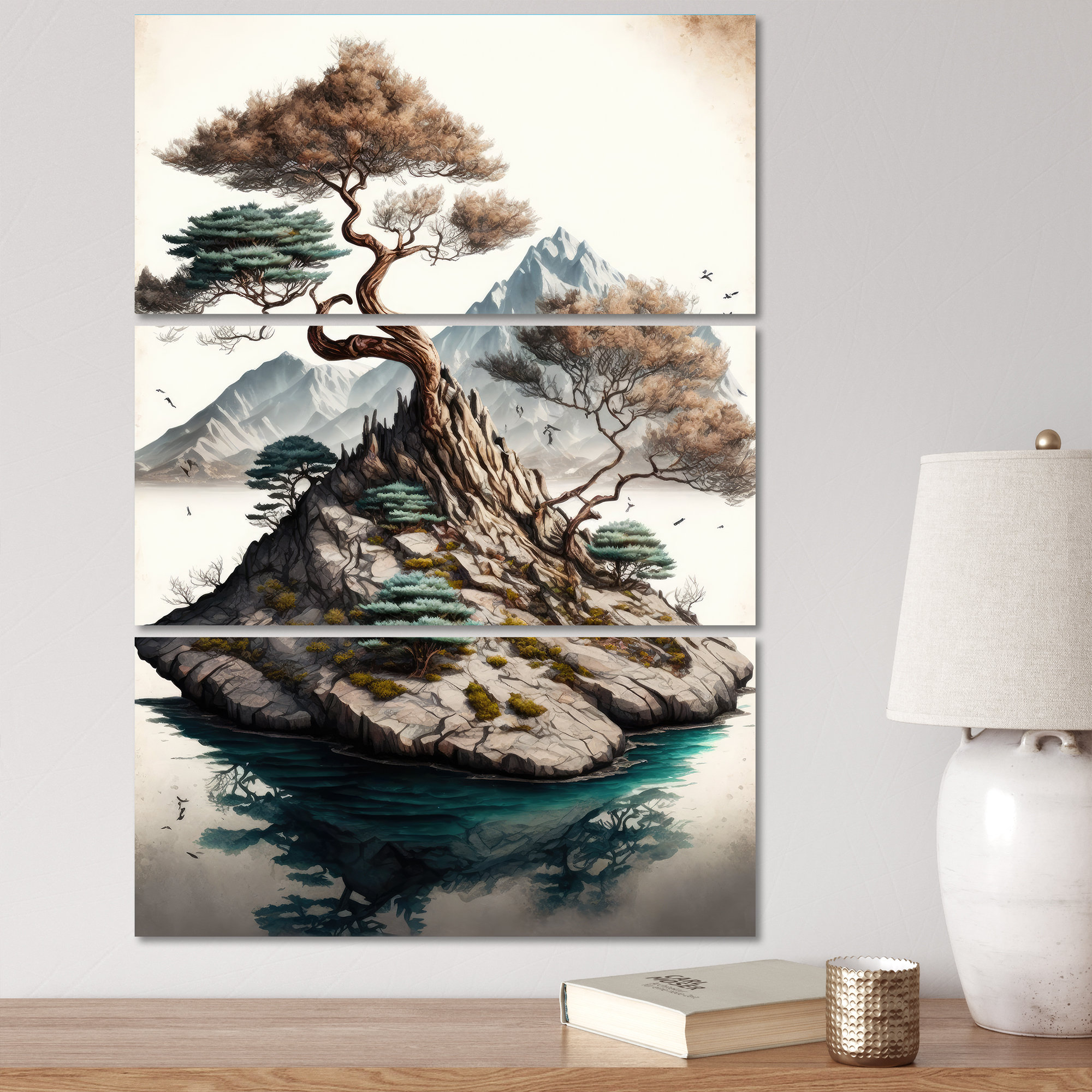 Wildon Home® Bonsai Tree On A Rock I - Tree Bonsai Canvas Wall Art Set ...