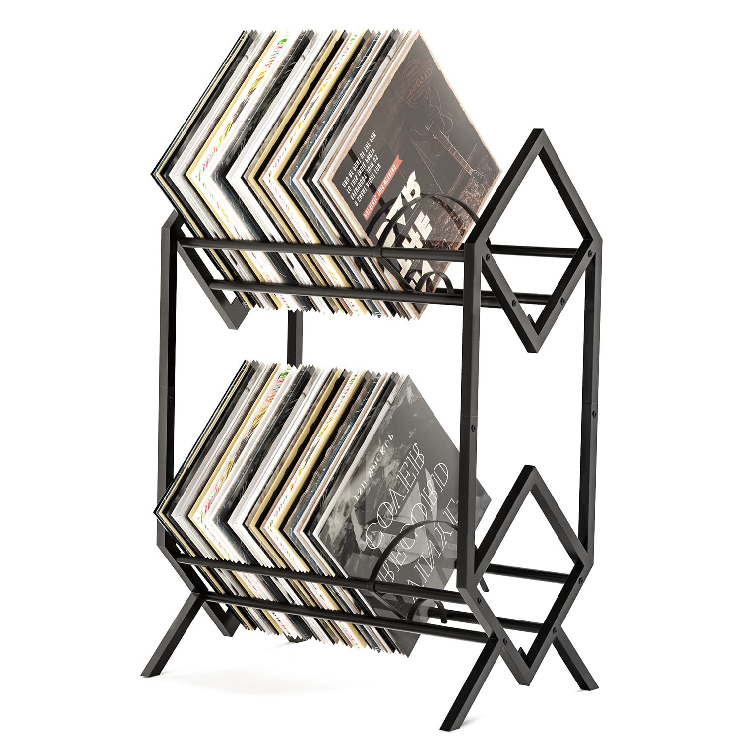 Ivy Bronx Double Layer Vinyl Record Storage Rack With Dividers For 200 ...