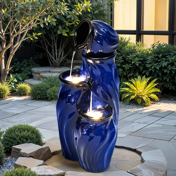 Blue Outdoor Fountains | Ceramic & Cobalt Blue