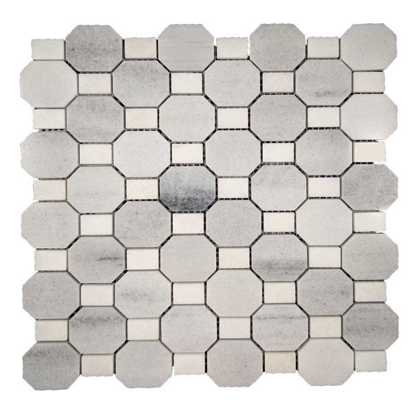 Mango Tile Tuscany 12" x 12" Marble Octagon and Dot Mosaic Wall & Floor ...