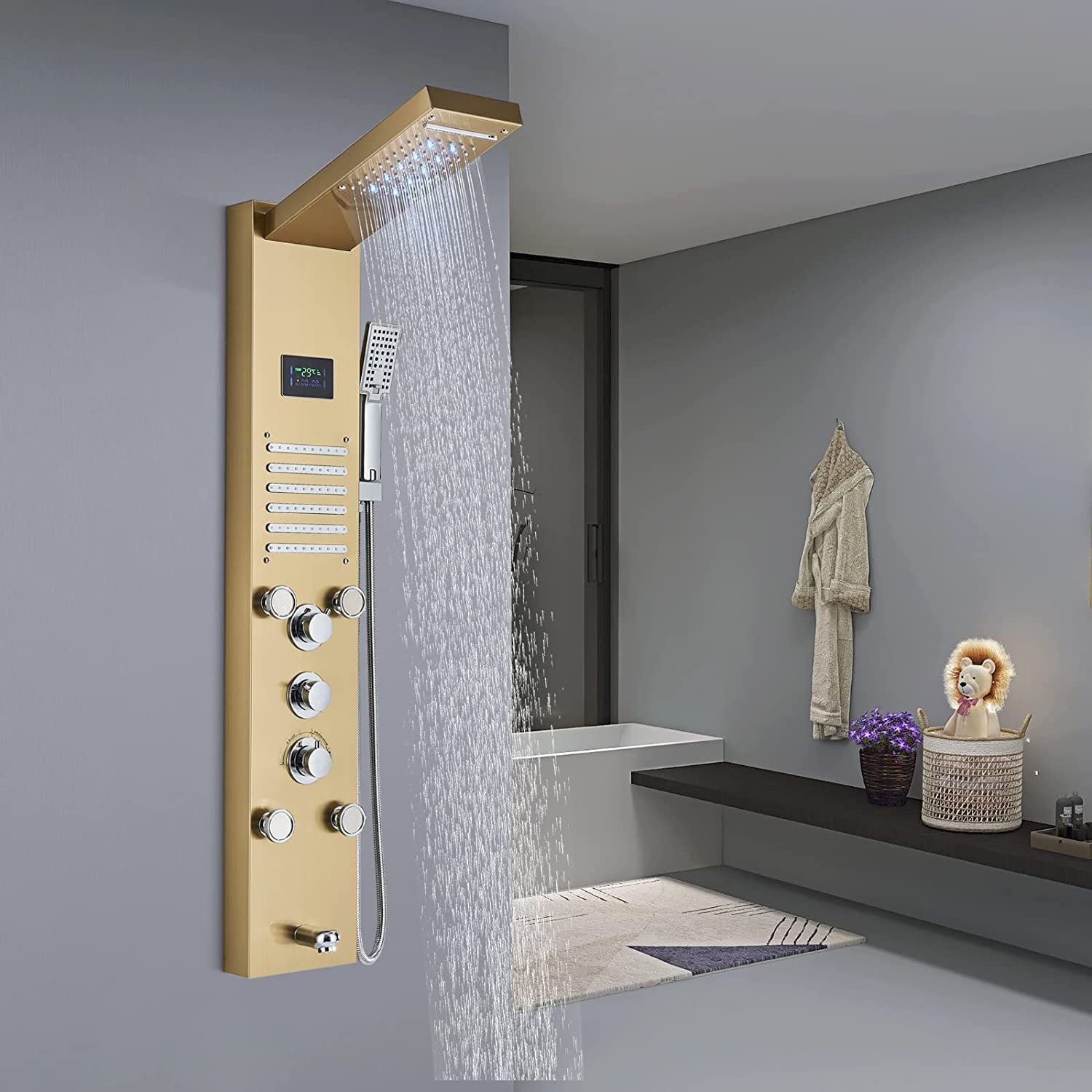 AlenArtWater LED Shower Panel Tower Rain&Waterfall Massage Body Jets ...