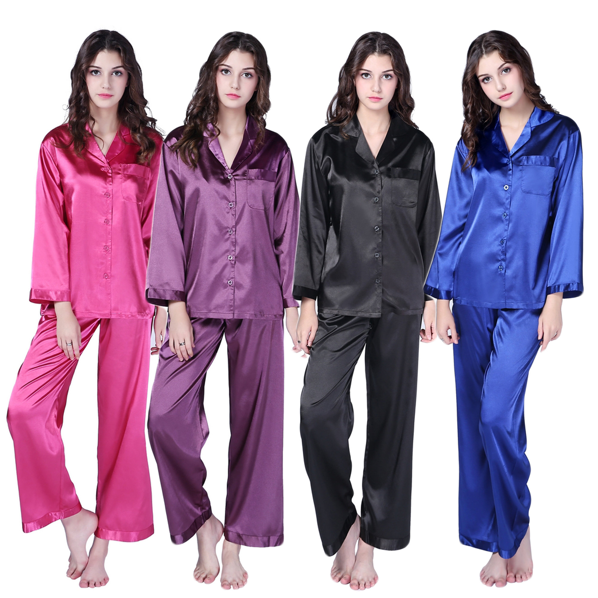 Alwyn Home RH Two Pice Pajamas Set Satin Sleepwear Long Nightwear ...