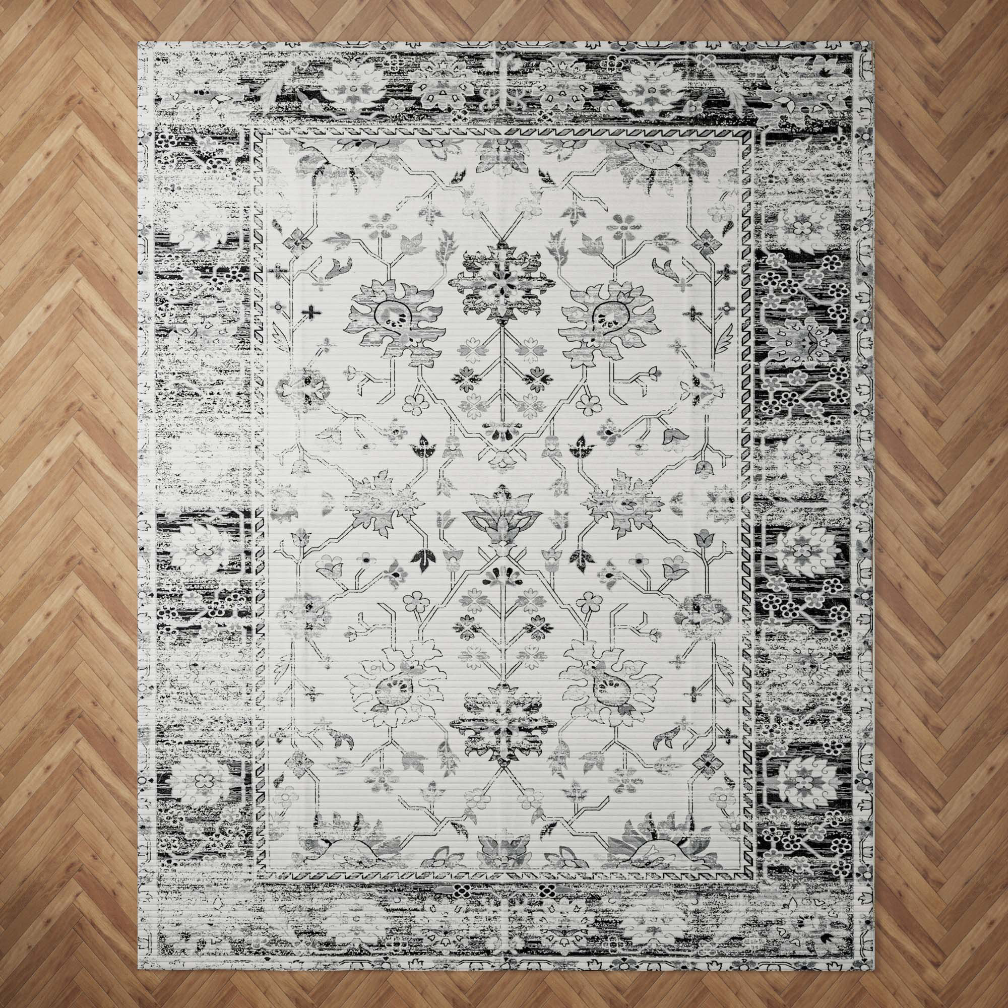 Winston Porter Non-Slip Machine Washable Grey Cream Area Rug For Living ...