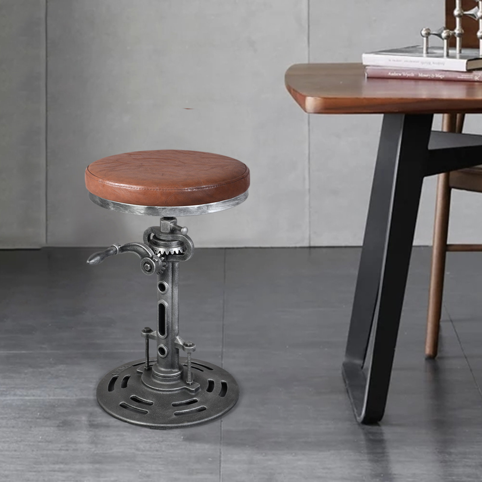 Williston Forge American Antique Industrial DIY Crank Stool Cast Iron ...