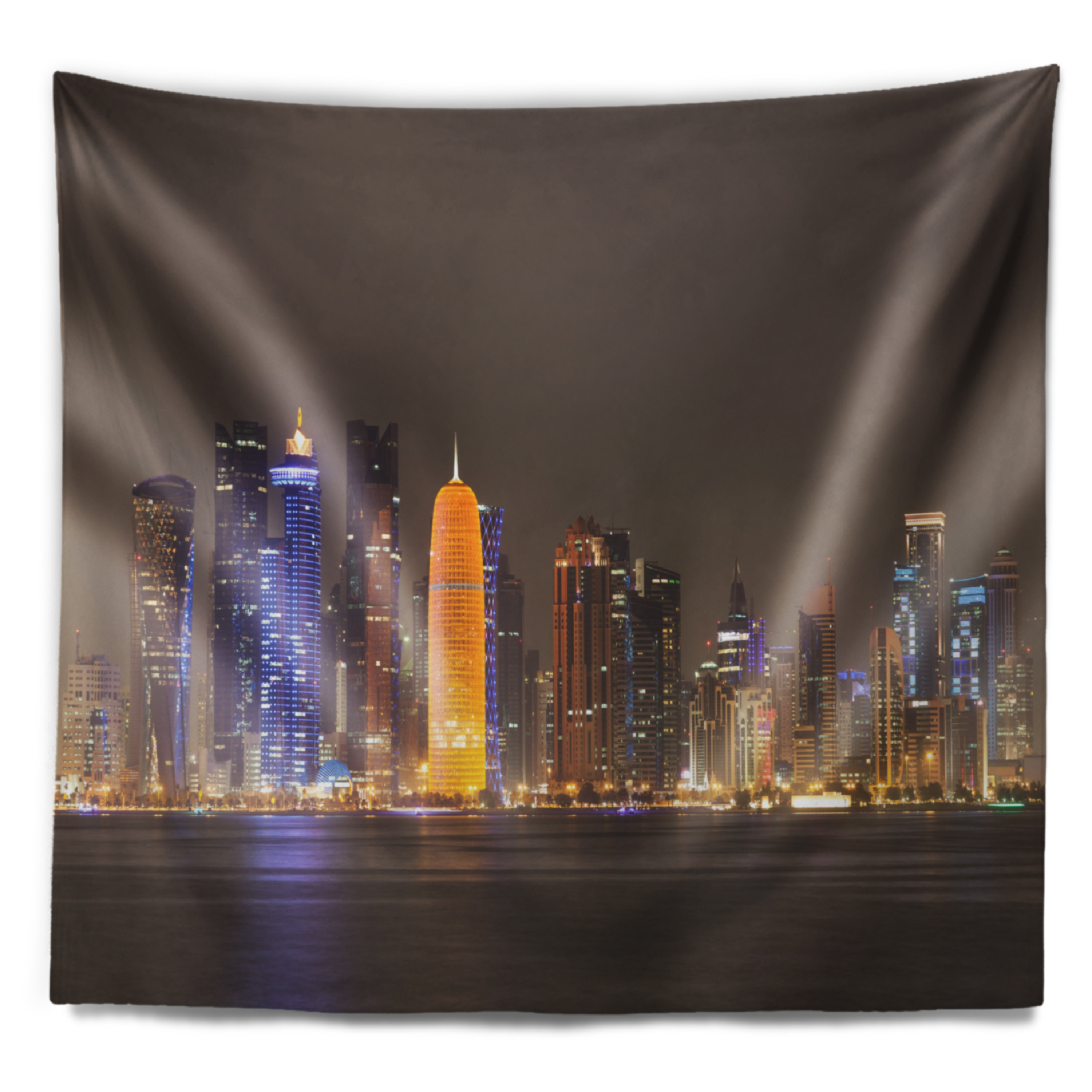 East Urban Home Polyester Cityscape Doha City Skyline at Night Qatar ...