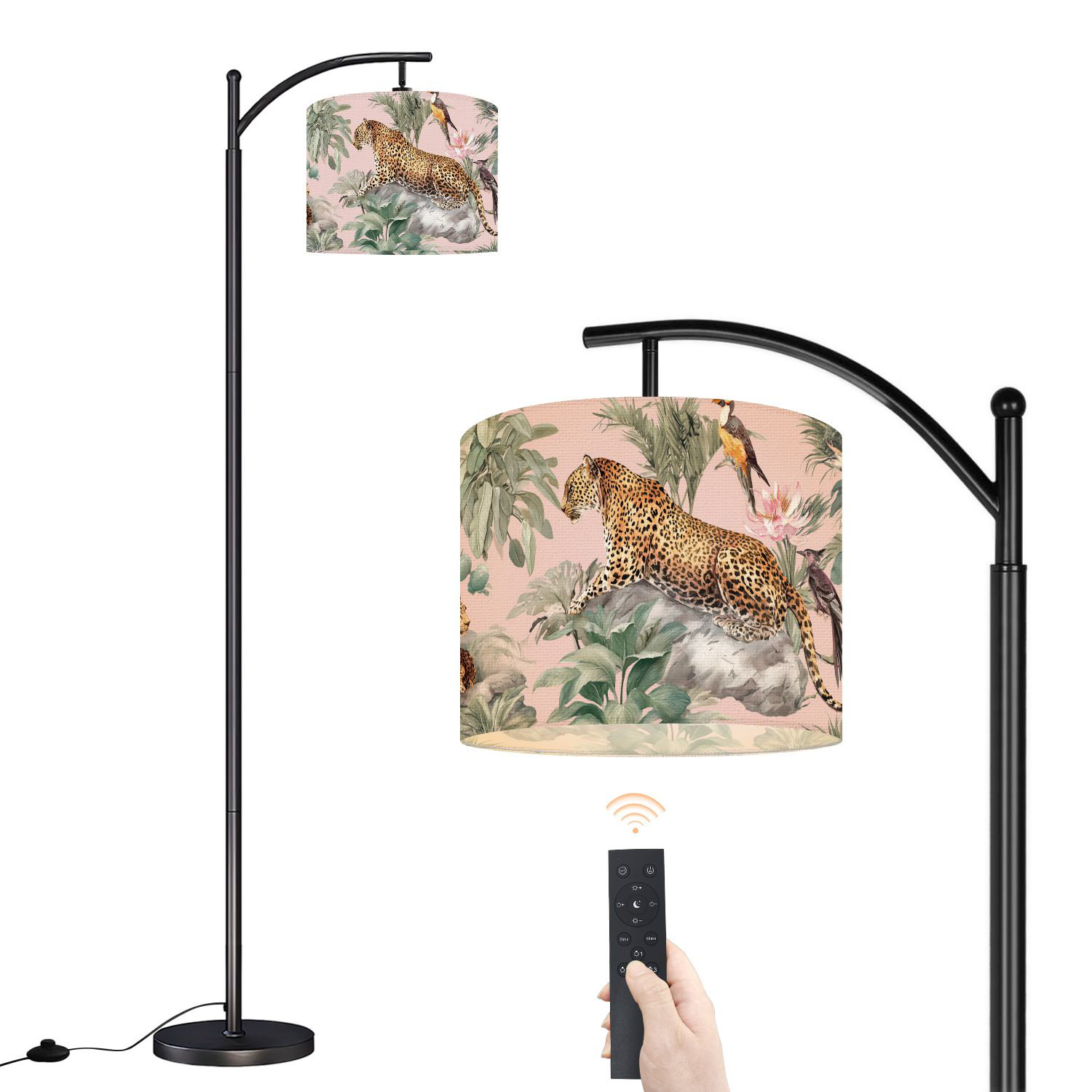 Latitude Run® Arc Floor Lamp Watercolor tropical leopard animal pink ...