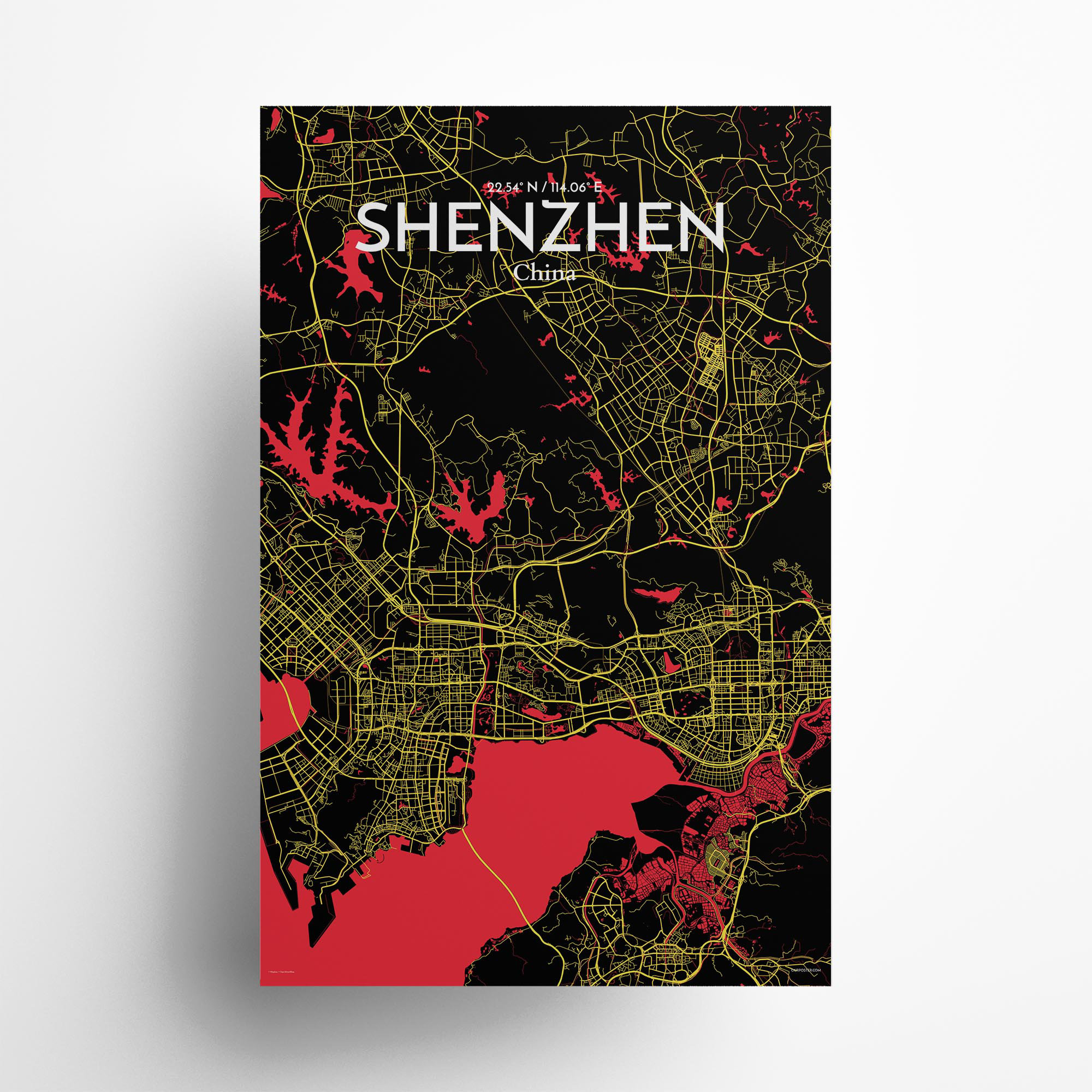 17 Stories Carte de la ville de Shenghen, impression contrastée ...