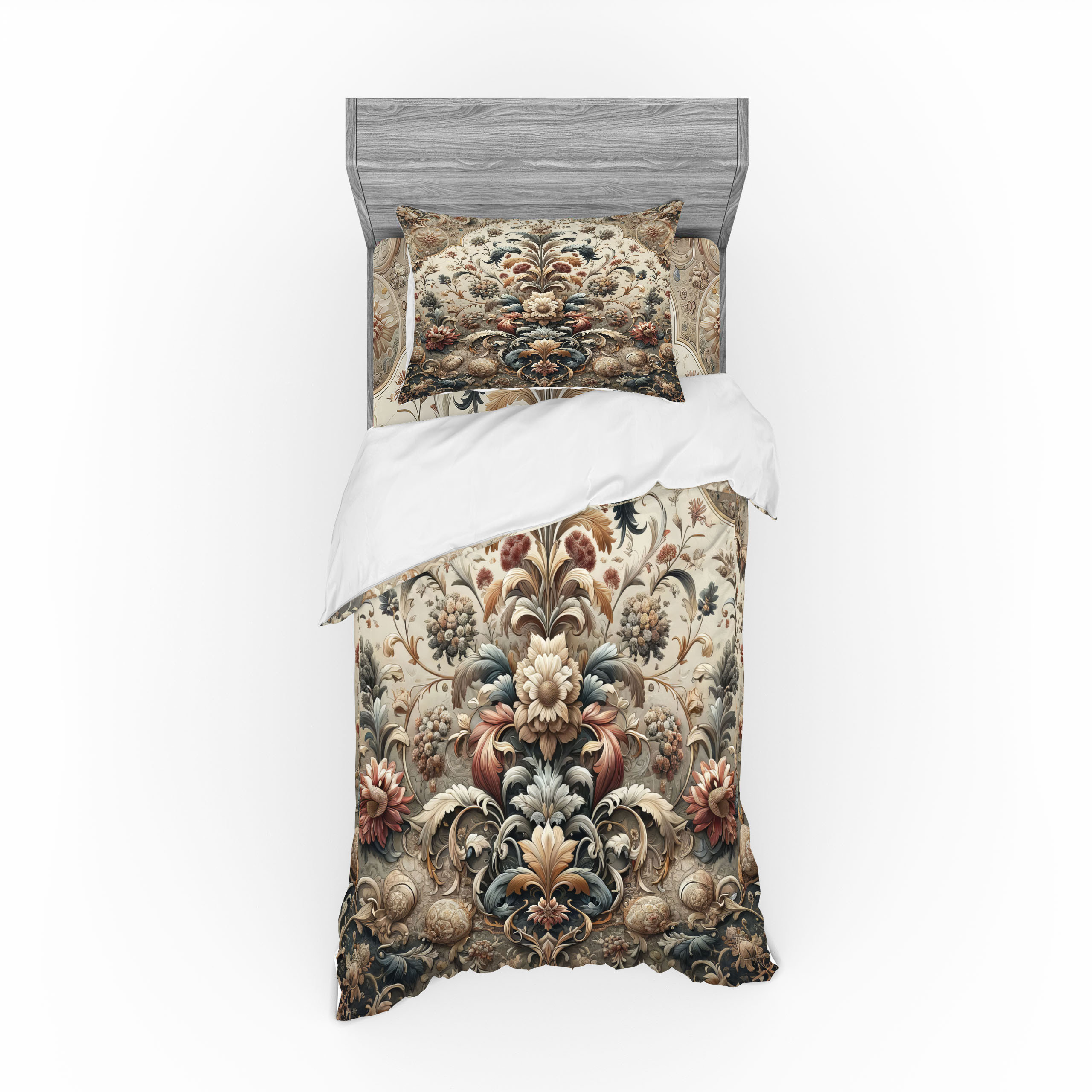Ambesonne Rococo Bedding Set & Tan Dark Blue and Pale Ruby | Wayfair