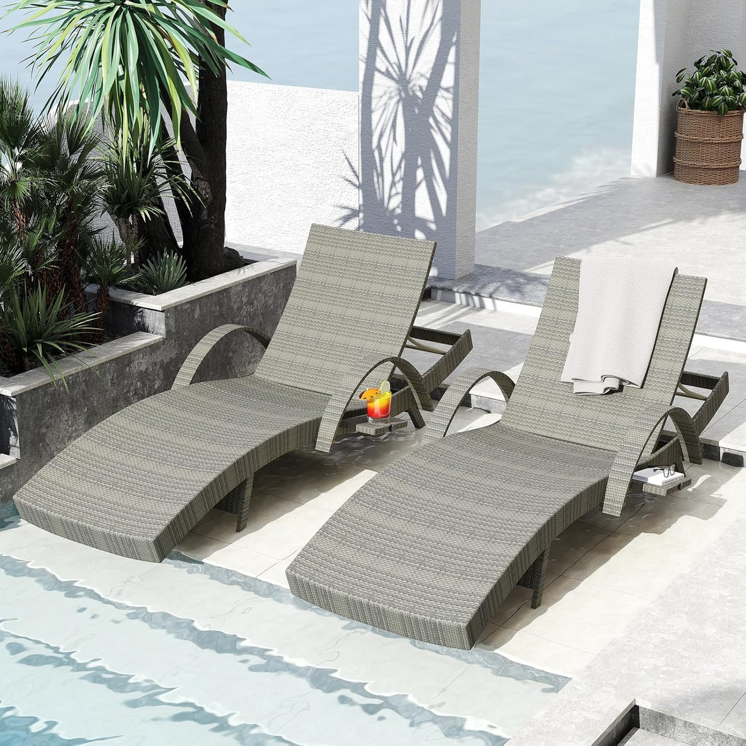 Lark Manor 80'' Outdoor Wicker Chaise Lounge Chairs Set Of 2, Pool ...