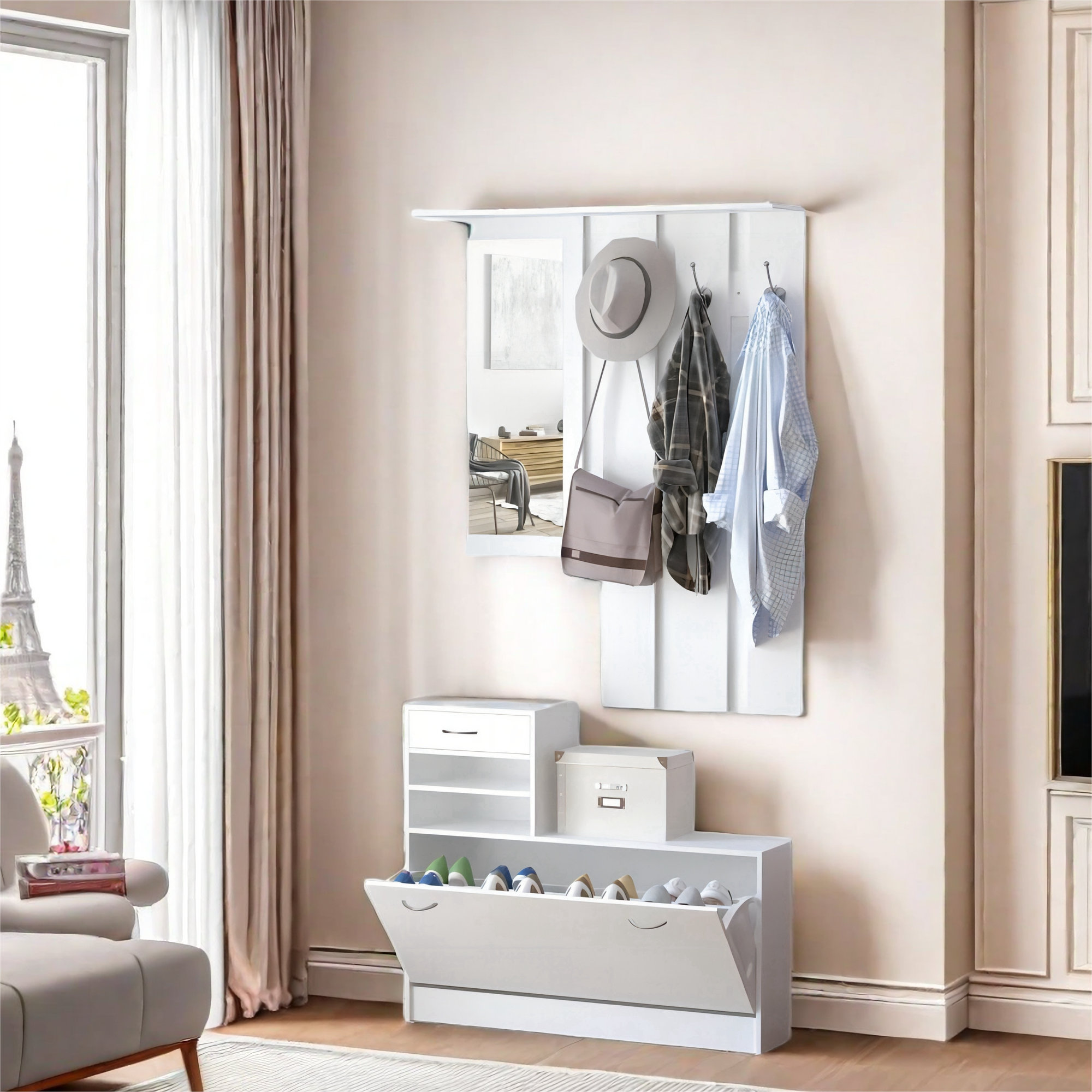 Disney Combination Model Gate Cabinet Hall Tree with Shoe Cabinet, Hang ...