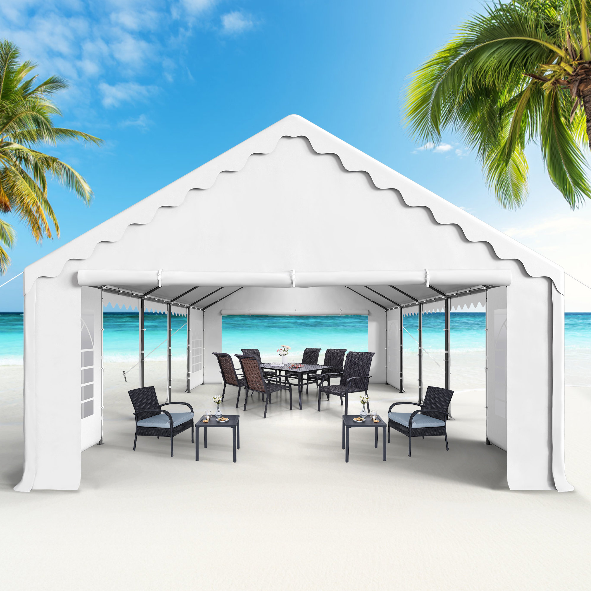 Arlmont & Co. Tamijo 16 Ft. W X 32 Ft. D Canopy Tent With 5 Side Walls ...