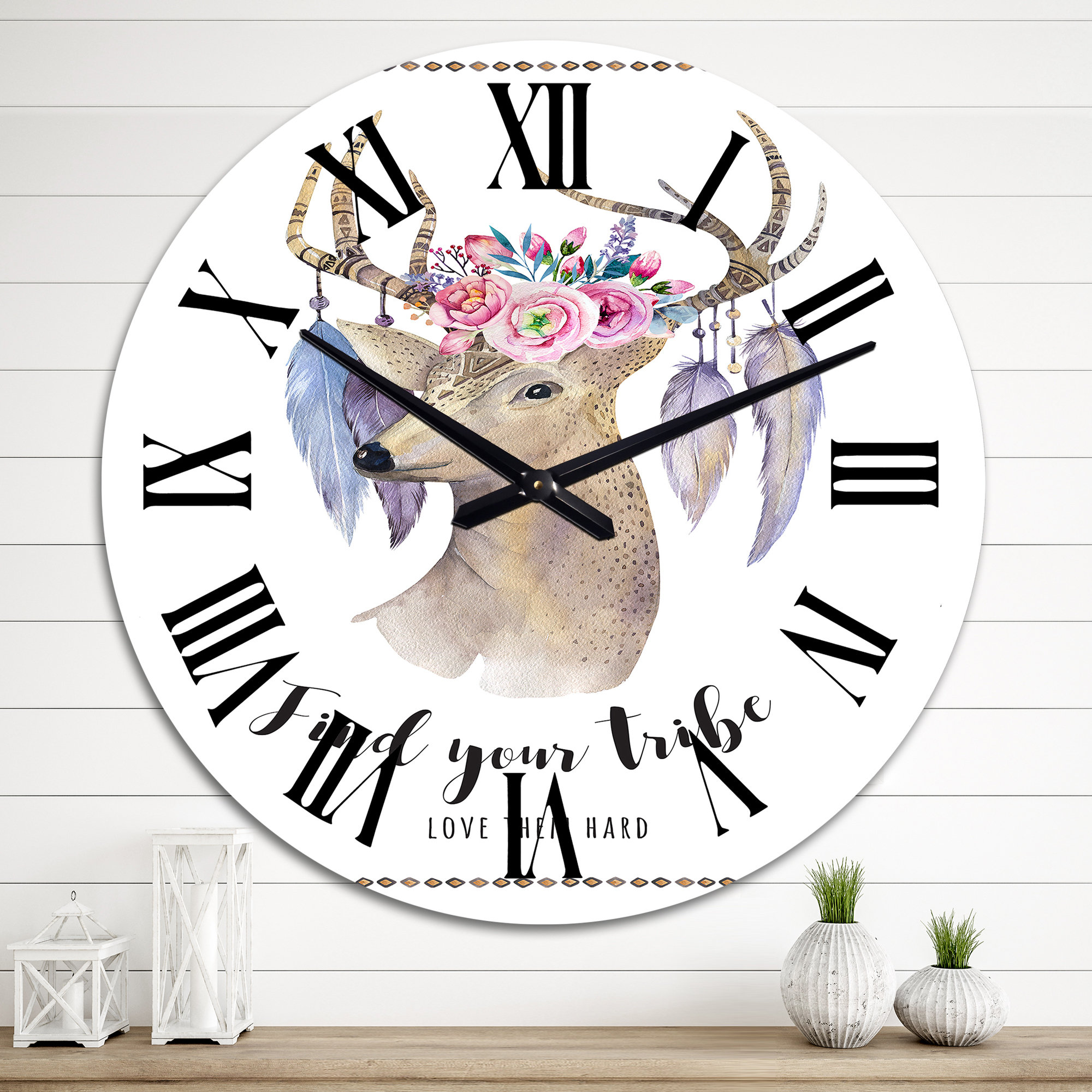 East Urban Home Find Your Tribe Ethnic Deer - Traditional Wall Clock ...