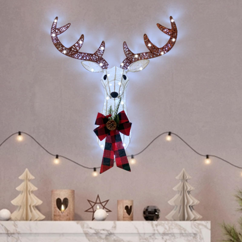 HIRVOK Lighted Christmas Deer Head Decorations | Wayfair