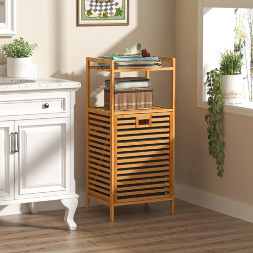 Rebrilliant Bamboo Laundry Hamper Cabinet Floor Stand Bathroom Storage ...