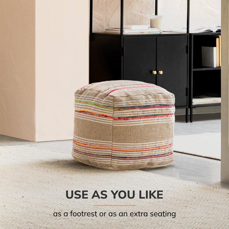 Bungalow Rose 20" Wide Square Striped Pouf Ottoman | Wayfair