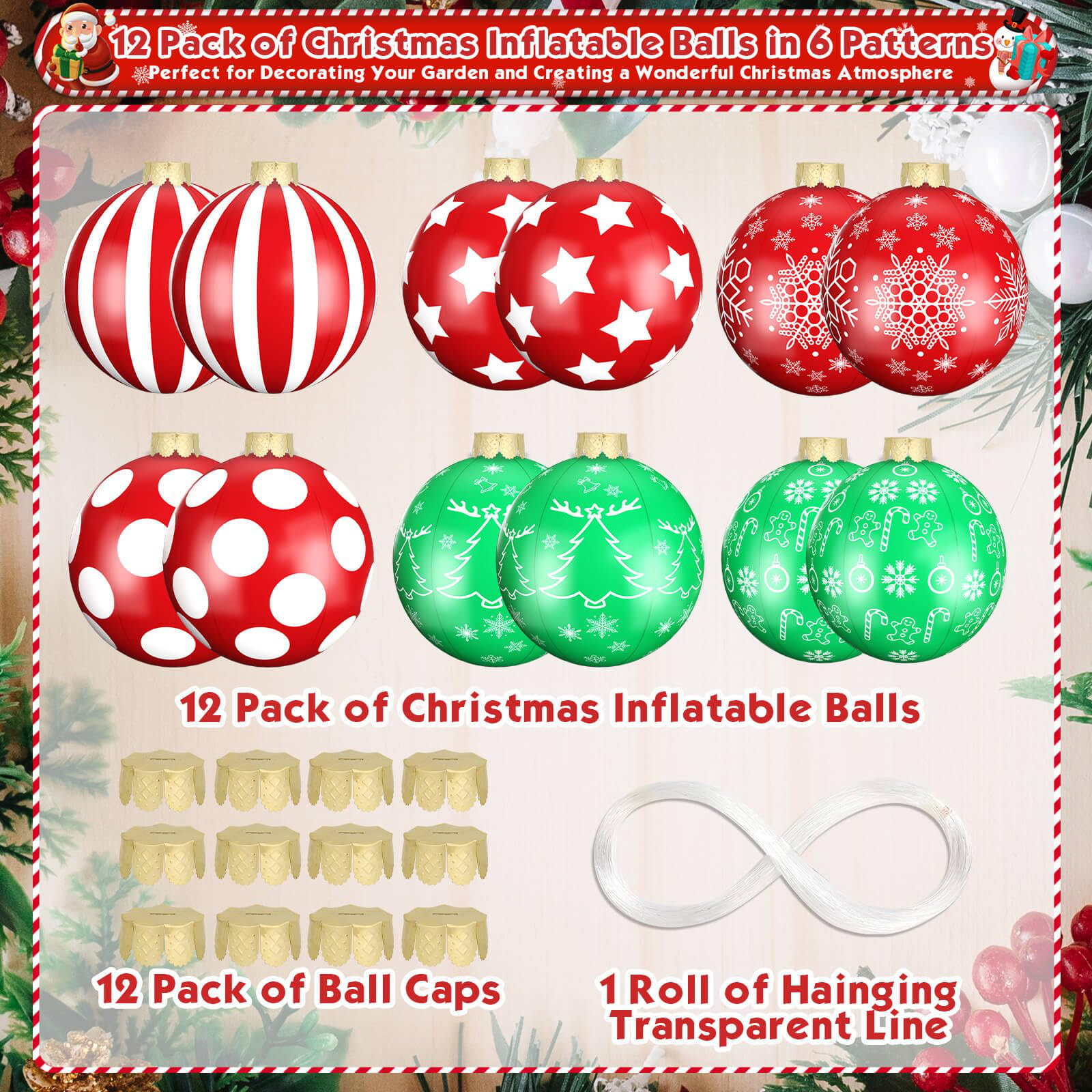 The Holiday Aisle® 12 Pack Inflatable Christmas Ornaments – Large 9 ...