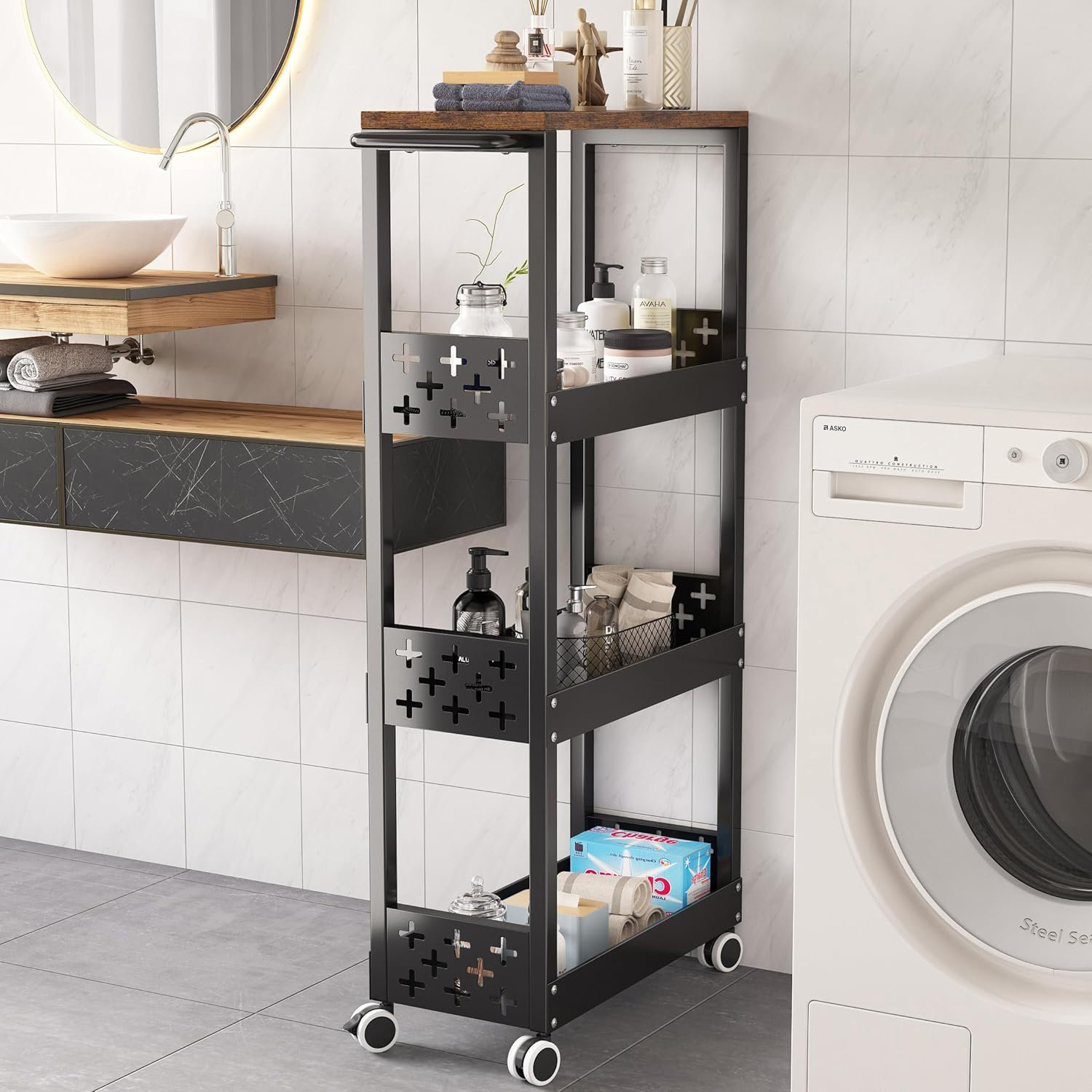 Shimano Slim Storage Cart With Handle 4 Tier,Slide Out Storage Rolling ...