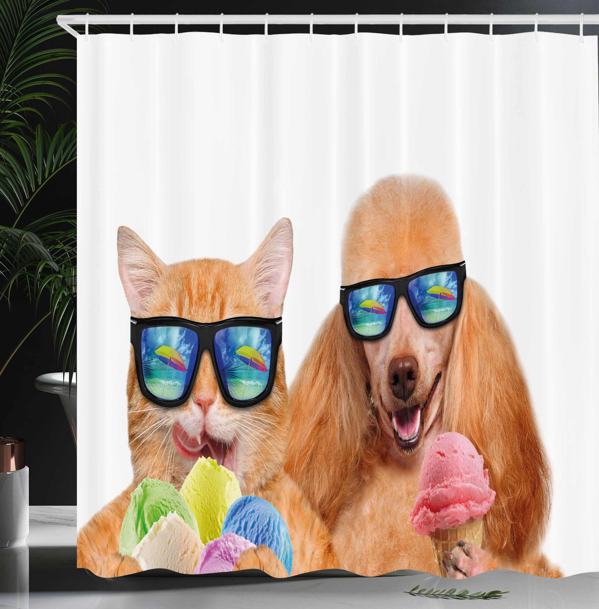 East Urban Home Animal Shower Curtain Cat Dog with Ice Cream 31186 ...