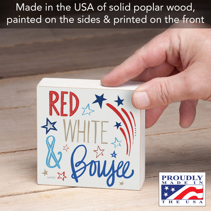 The Holiday Aisle® Jissela Red White & Boujee Freestanding Wood Block ...