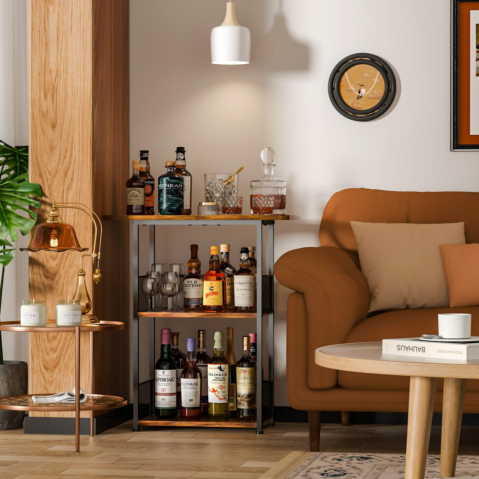 17 Stories Three-Tier Floor-To-Ceiling Freestanding Whiskey Rack For ...