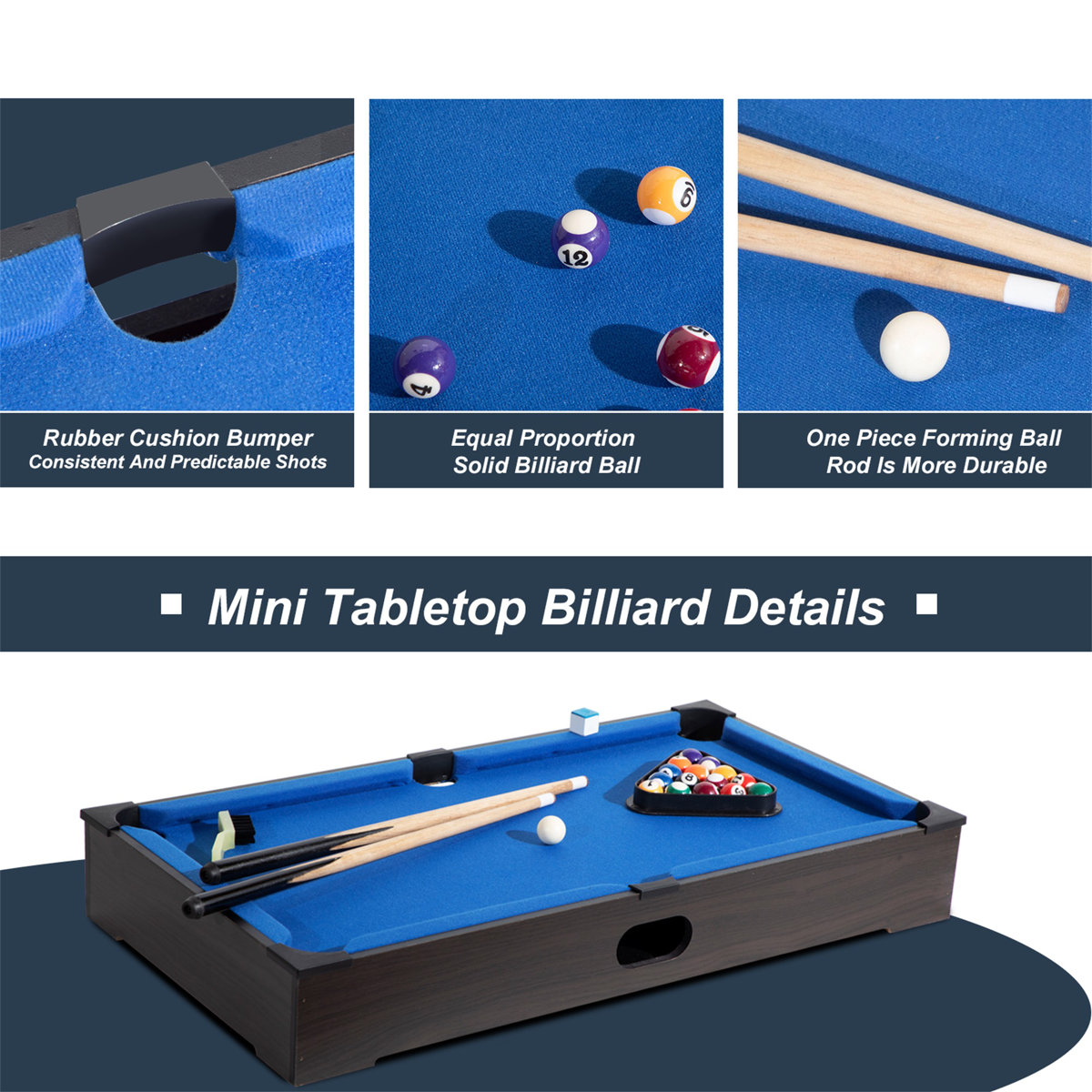 RayChee 27" Mini Pool Table Set, Tabletop Portable Billiards Game ...