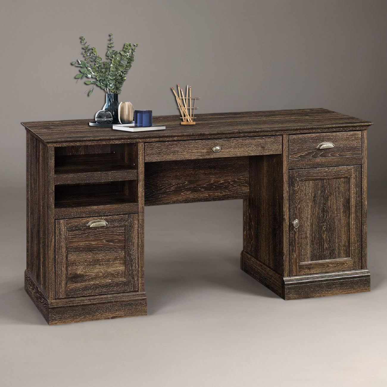 Loon Peak® Janiqua 59'' W Rectangle Executive Desk with and Cabinet ...