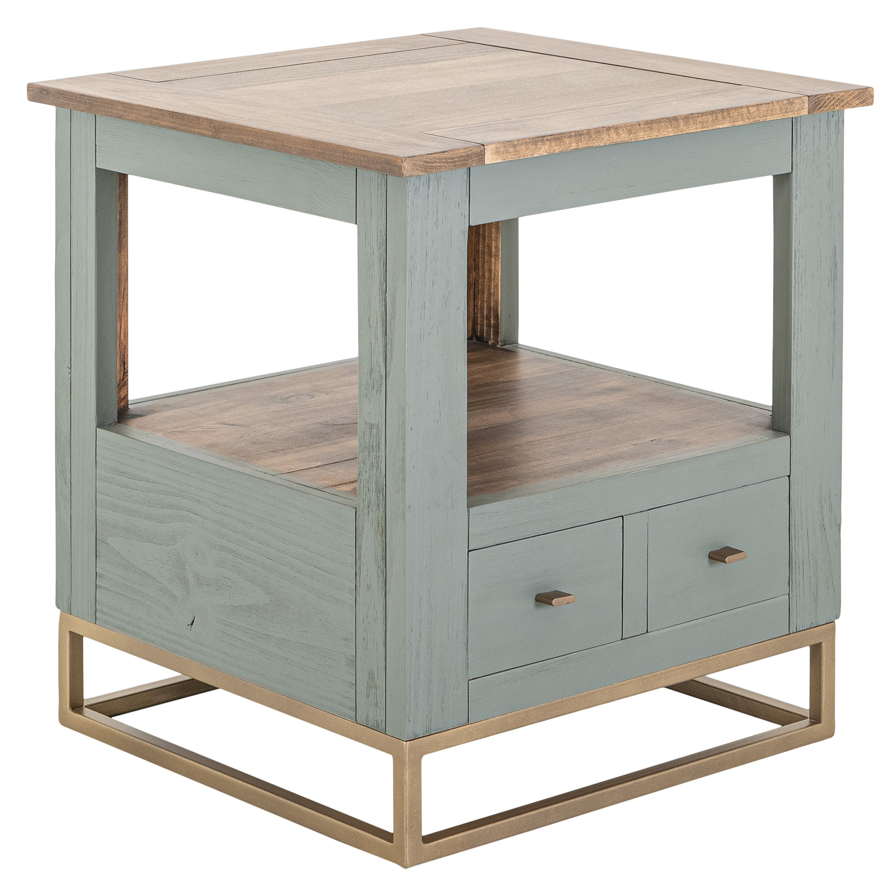 Benjara Timmy Side End Table, 2 Drawers, Shelf, Sage Green Wood, 23 ...
