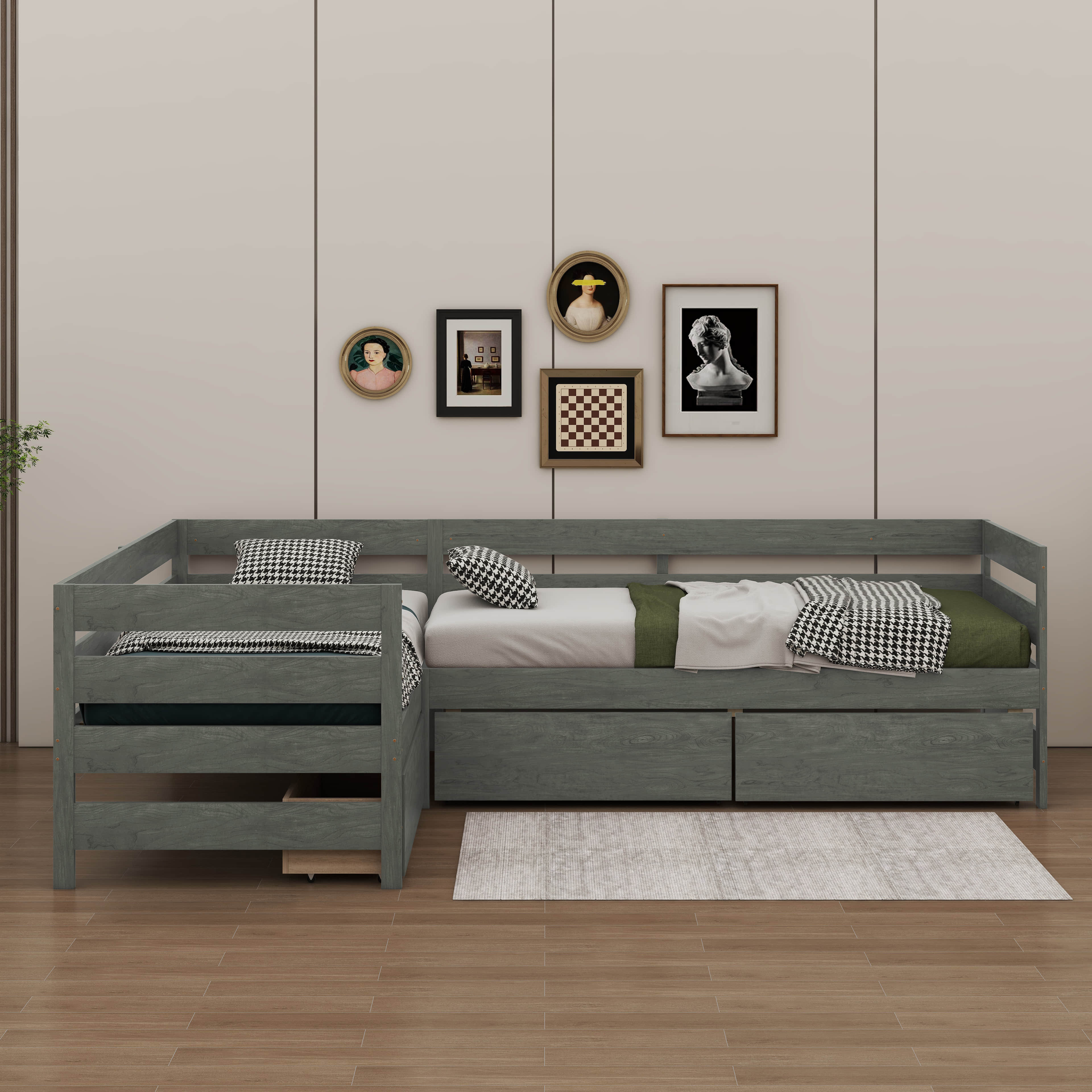L Shaped Twin Beds With Storage