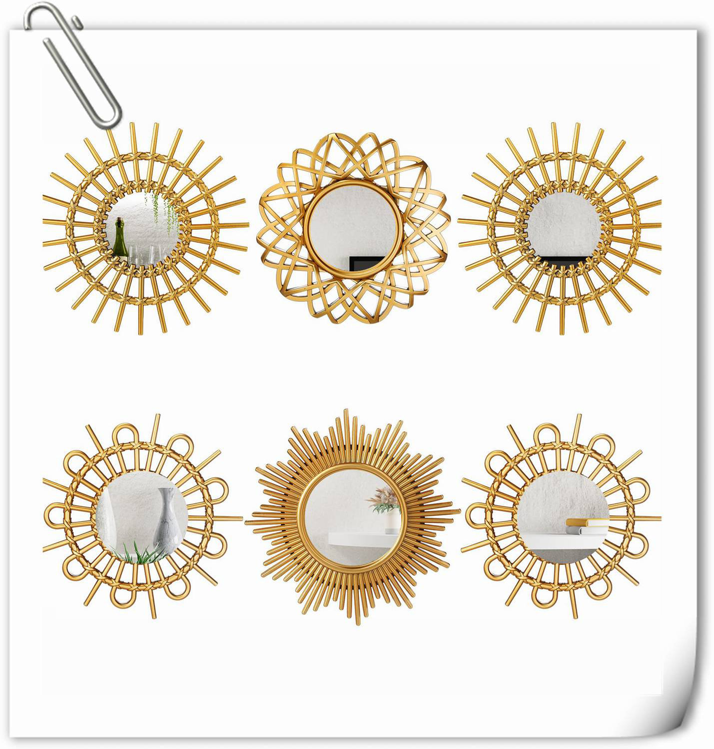 Mercer41 6 Pcs Mirrors For Wall Decor, Small Circle Sun Mirrors Espejos ...