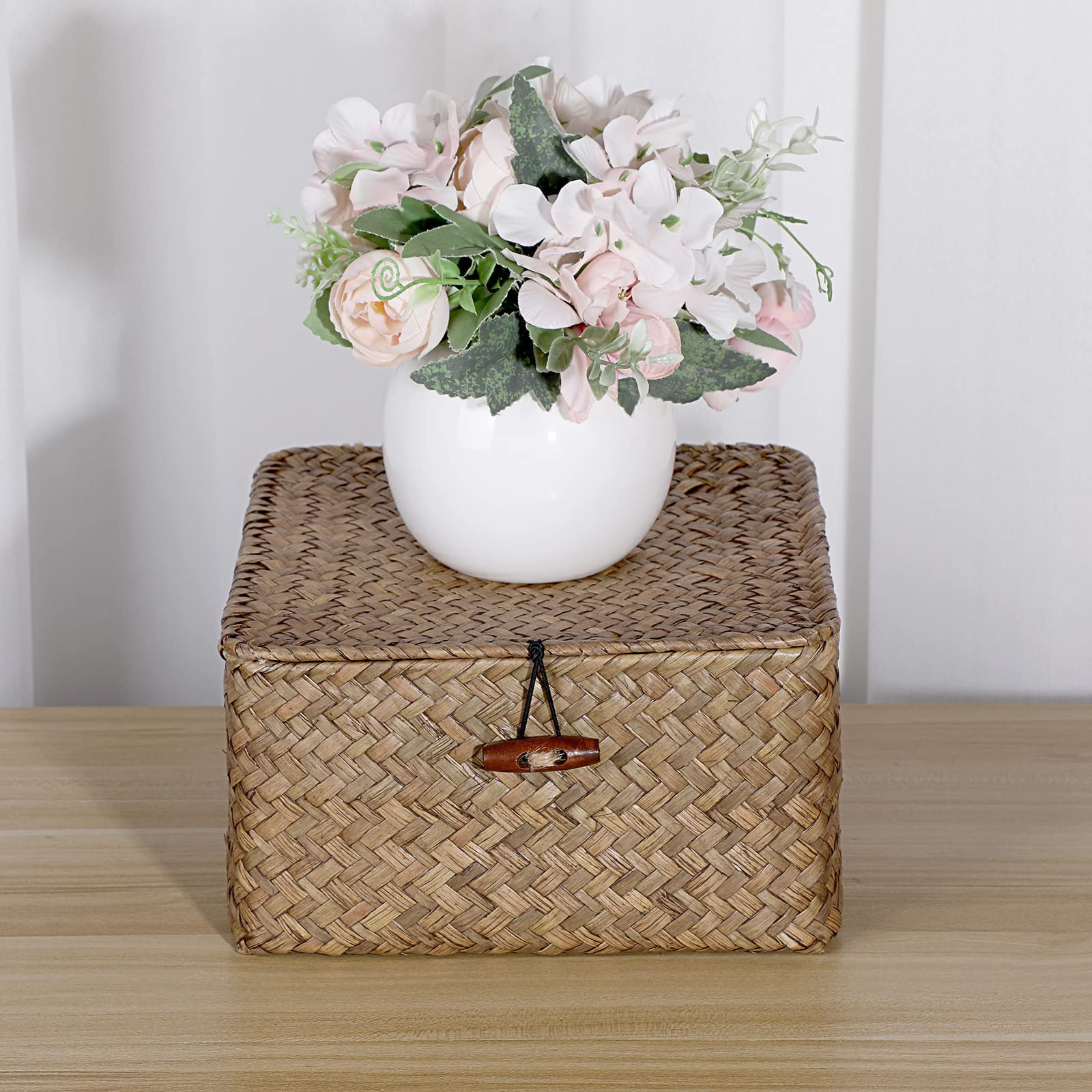 Bay Isle Home™ Wicker Shelf Baskets Bin with Lid Handwoven Seagrass ...