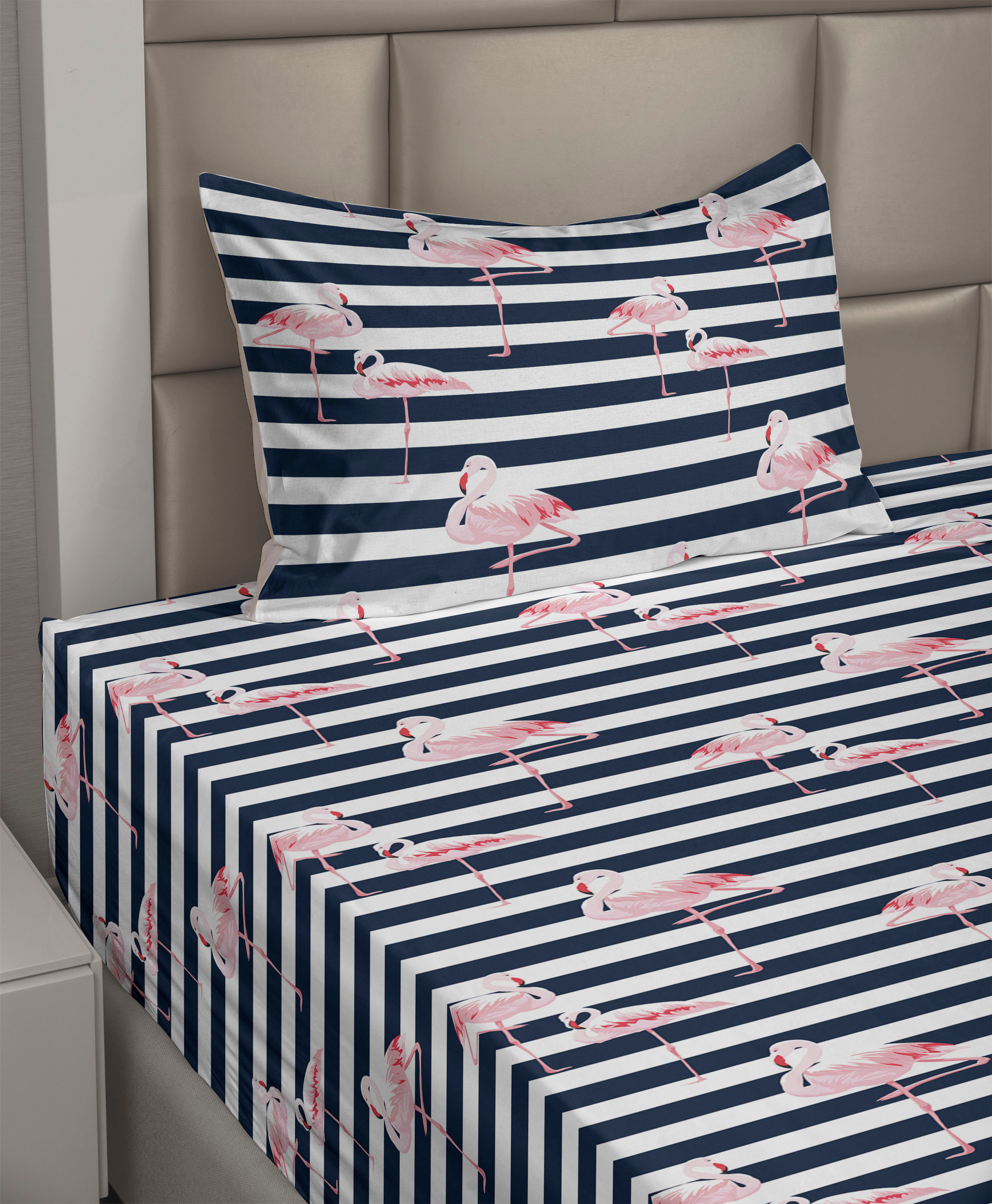 Ambesonne Flamingo Sheet Set Exotic Bird Illustration Indigo Pale Pink ...