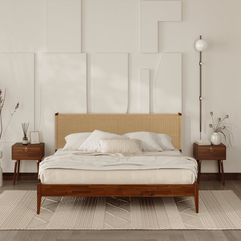George Oliver Selina Solid Wood Platform Bed with Headboard, Bohemian ...