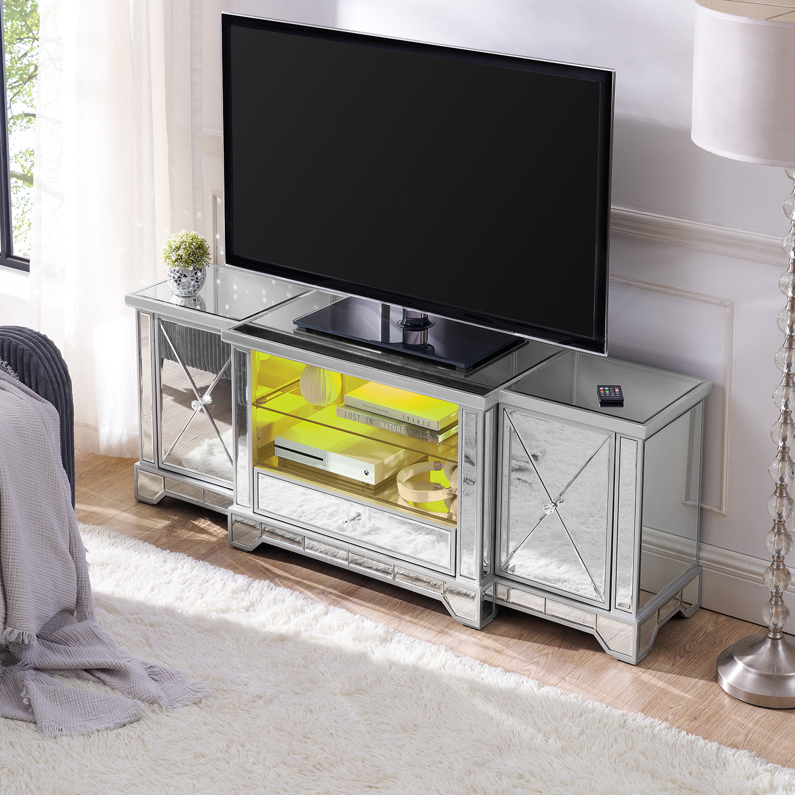 Ivy Bronx 8 Colours Led Light Mirrored Tv Stands With Drawers & Storage ...