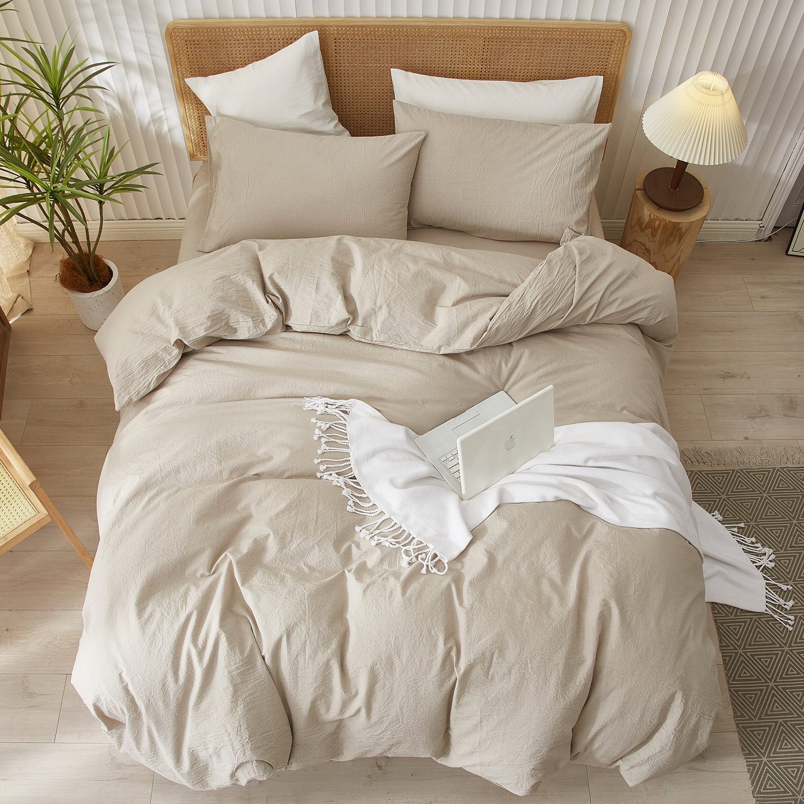 DONEUS 100% Washed Cotton Duvet Cover Set Linen Feeling Bedding | Wayfair